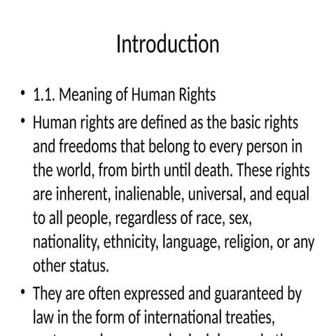 Introduction to Human Rights 🔹 What are Human Rights? Fundamental ...