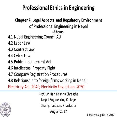 Professional Ethics in Engineering Chapter 4 Legal aspects and ...