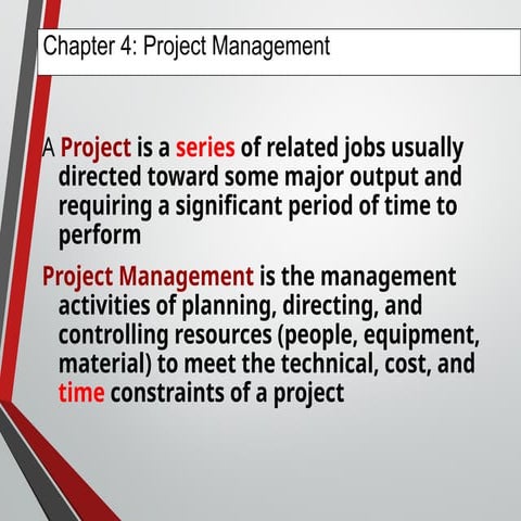 Chapter 4 Project Management - a powerpoint for students of a Business MGMT. | PPT