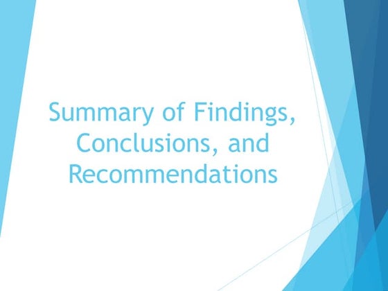 Summary, Conclusions and Recommendations | PPT