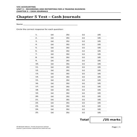 Chapter 5 - Cash Journals Test | PDF