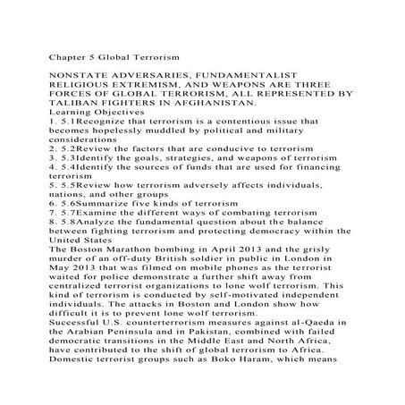 Chapter 5 Global TerrorismNONSTATE ADVERSARIES, FUNDAMENTALIST.docx