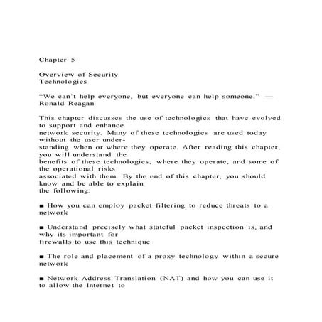 Chapter 5Overview of SecurityTechnologiesWe can’t h | DOCX | Computer Networking | Computing