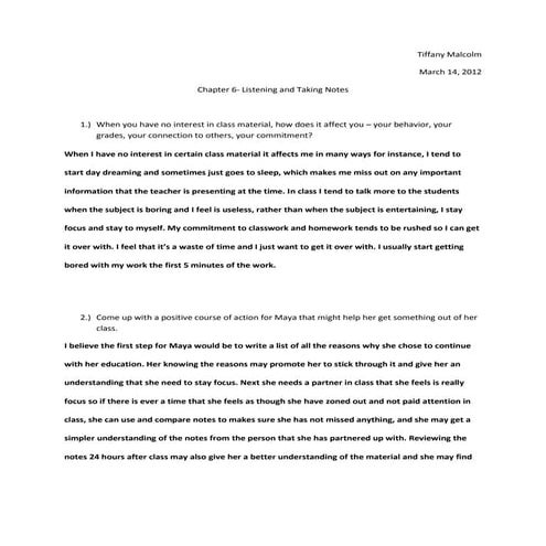 Chapter 6 listening and taking notes | PDF