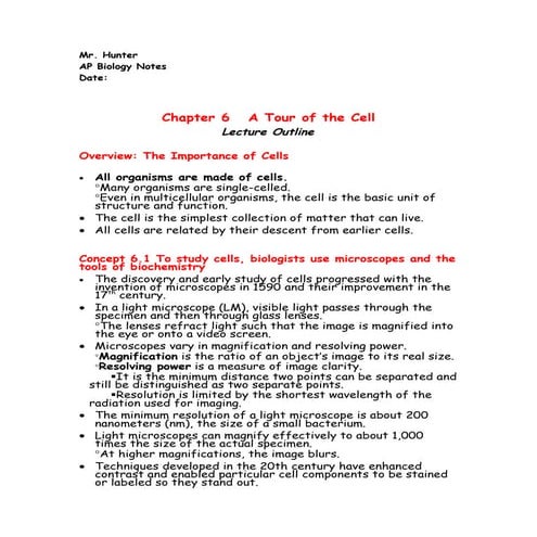 Chapter6 Ap Bionotes A Tour Of The Cell | DOC