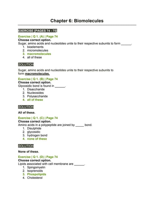 BIOMOLECULES TOPIC FOR GRADE 10 STUDENTTS 10 | PDF