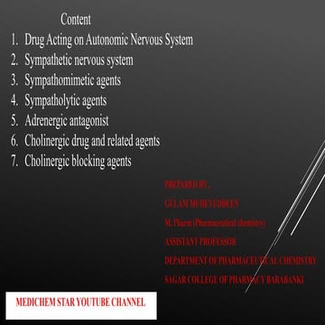 Drug Acting on Autonomic Nervous System, Sympathetic nervous system ...