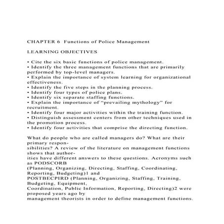 CHAPTER 6 Functions of Police ManagementLEARNING OBJECTIV.docx