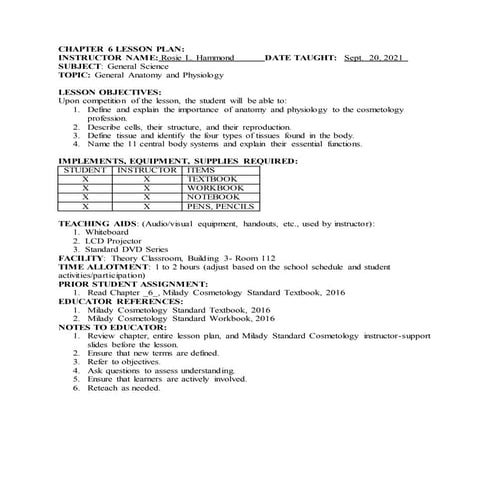 Chapter 6 lesson plan general anatomy and physiology | DOCX | Bone and ...