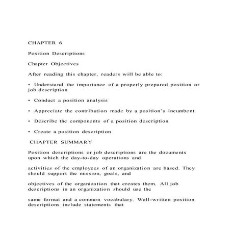 CHAPTER 6 Position Descriptions Chapter Objectives | DOCX | Resume ...