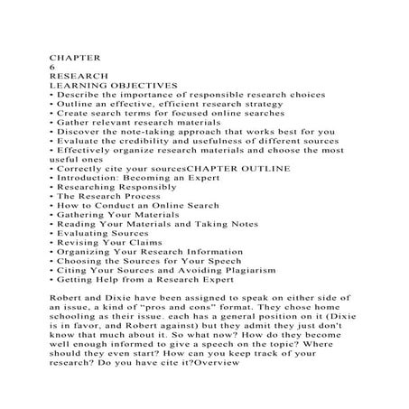 CHAPTER6RESEARCHLEARNING OBJECTIVES• Describe the importan.docx