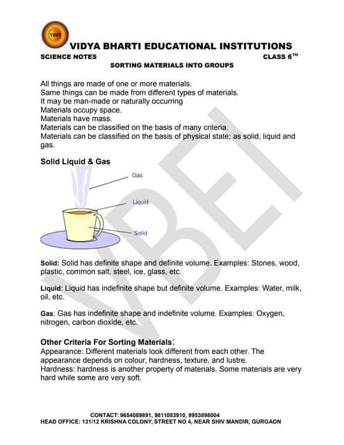 Class 6 Science : Different kinds of materials | PPTX | Chemistry | Science