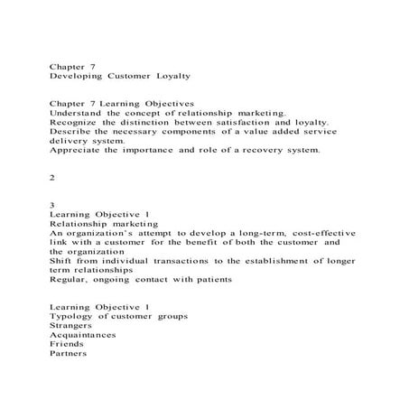 Chapter 7developing Customer Loyaltychapter 7 Learning O Docx
