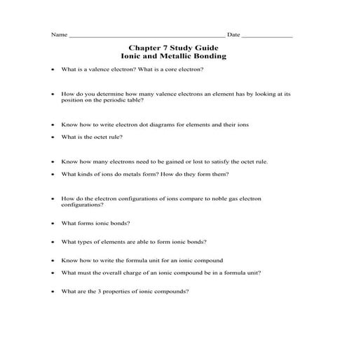 Chemistry - Chp 7 - Ionic and Metallic Bonding - Study Guide | DOC