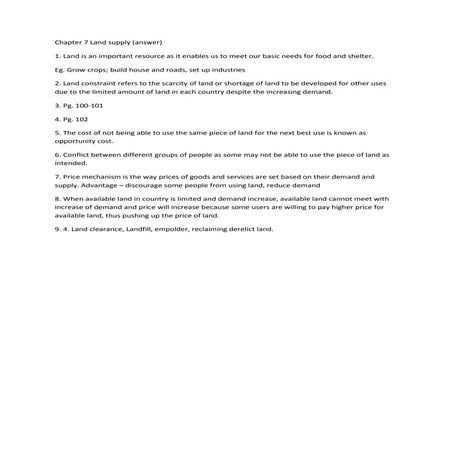 Chapter 7 land supply answer sheet | PDF