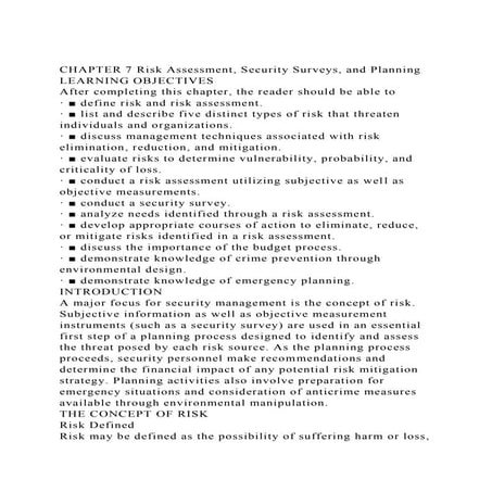 CHAPTER 7 Risk Assessment, Security Surveys, and PlanningLEARNIN.docx