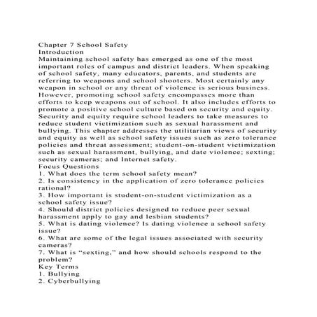 Chapter 7 School SafetyIntroductionMaintaining school safety h.docx
