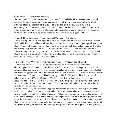 Chapter 7 SustainabilitySustainability is especially ripe for .docx ...