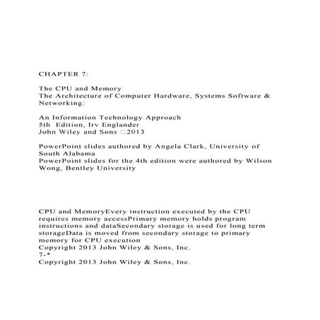 CHAPTER 7The CPU and MemoryThe Architecture of Comp.docx