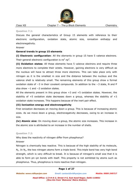 15th Group Element Class 12th Chemistry CBSE | PPT