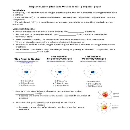 Chapter 8.3: Ionic and Metallic Bonds | PDF