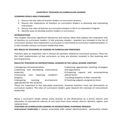 CHAPTER 8.docx Teachers as Curriculum Leaders | DOCX