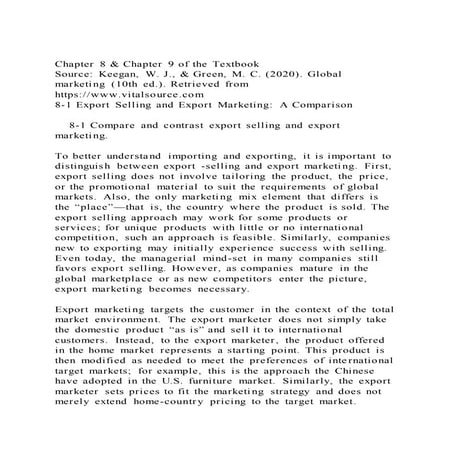 Chapter 8 & Chapter 9 of the TextbookSource Keegan, W. J., & Gr | DOCX