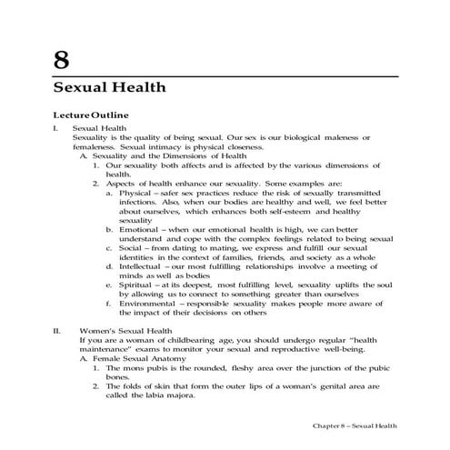 Chapter 8 lecture outline | DOCX | Sexual Conditions | Sexual Health
