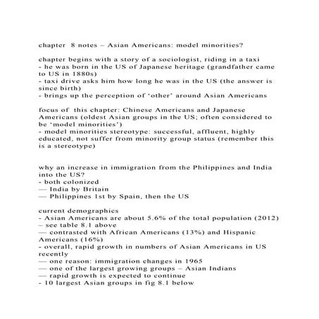 chapter 8 notes – Asian Americans model minoritieschapter b.docx ...