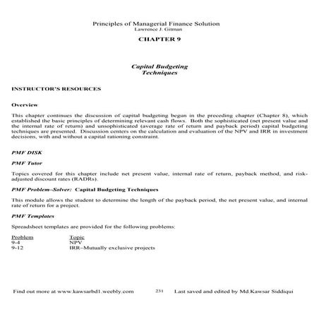 Chapter 9: Capital Budgeting Techniques | PDF
