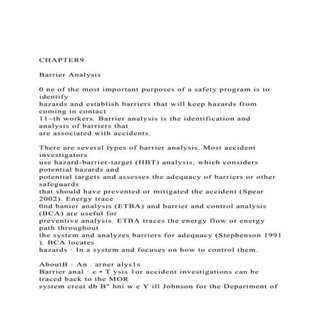 CHAPTER9 Barrier Analysis 0 ne of the most important p.docx