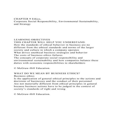 CHAPTER 9 Ethics, Corporate Social Responsibility, Environment.docx