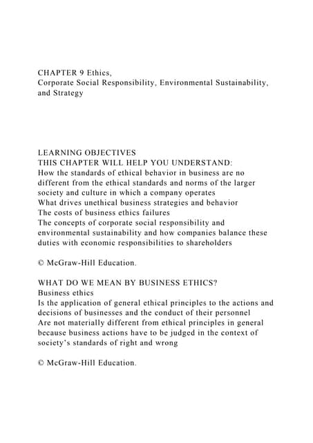 Ethics, Corporate Responsibility, and SustainabilityCHAPTER 5 | PDF