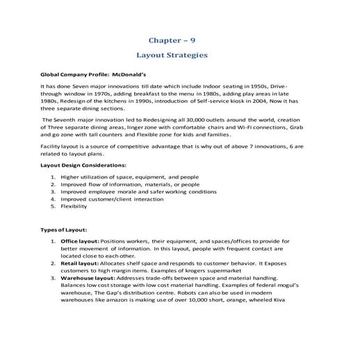 heizer Chapter 9 layout strategies | DOCX