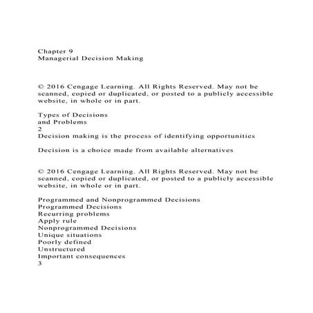 Chapter 9Managerial Decision Making© 2016 Cengage Lear.docx | Business ...