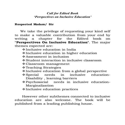 Chapter call for | DOCX | Special Education | Education