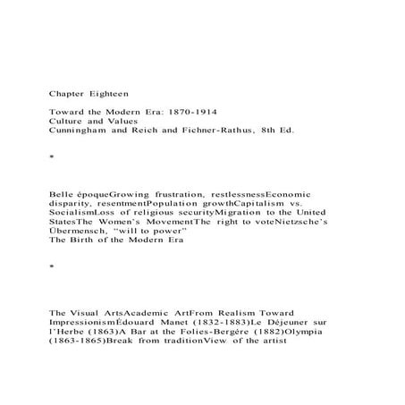 Chapter EighteenToward the Modern Era 1870-1914Cult | DOCX | Music ...