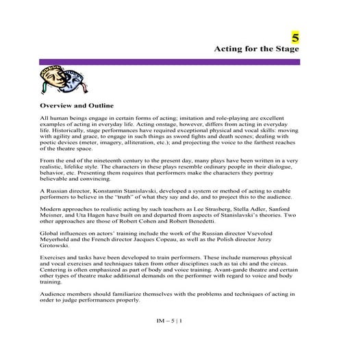 Chapter five acting for the stage outline | PDF