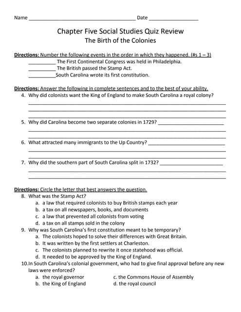 Chapter Nine Social Studies Quiz Review | PDF