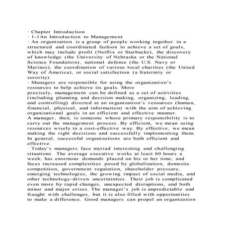 · Chapter Introduction· 1-1An Introduction to Management· An o | DOCX