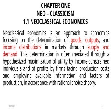 Chapter one.pptx, neoclassical economics | PPTX