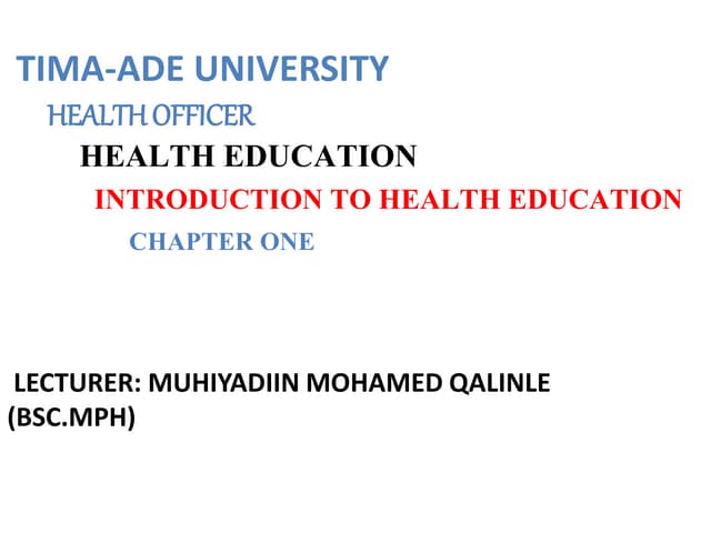 Definition, Aims, Objectives and Importance of Health Education.pptx