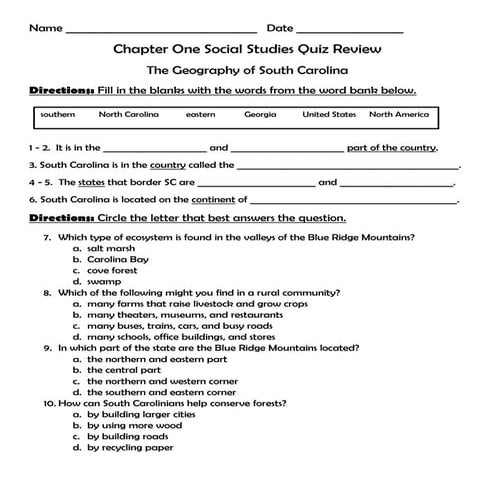 Chapter One Social Studies Quiz Review | PDF