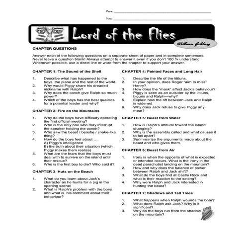 Chapter questions lord of the flies | PDF