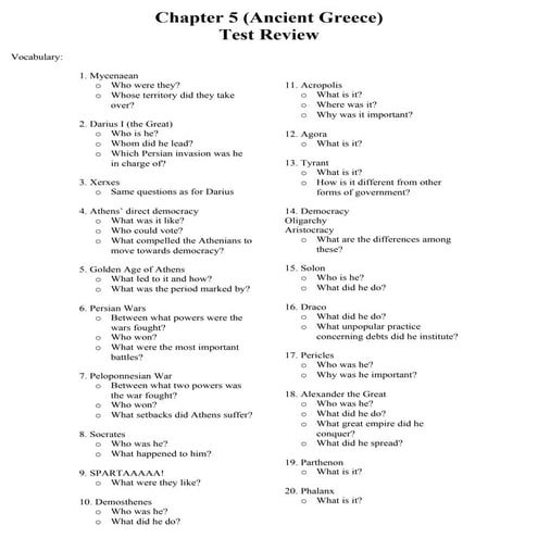 Ancient Greeks (Chapter 5) test review | DOC