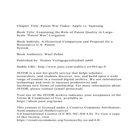 Chapter Title Patent War Today Apple vs. Samsung Book T.docx | Smartphones | Consumer Electronics
