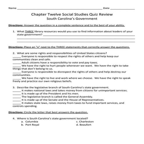 Chapter Twelve Social Studies Quiz Review | DOCX