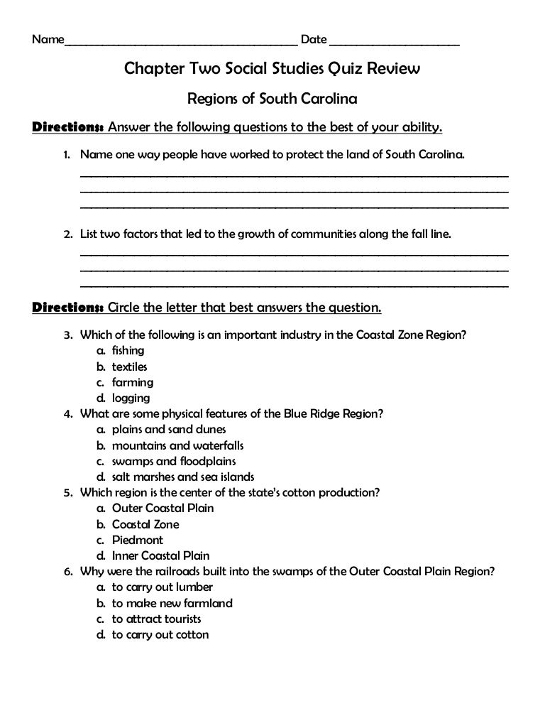 Chapter Two Social Studies Quiz Review
