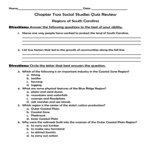Chapter Two Social Studies Quiz Review | PDF