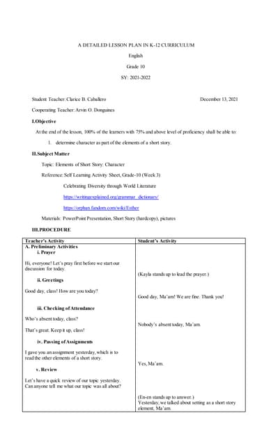Detailed Lesson Plan in English 6 Second Quarter for Classroom ...